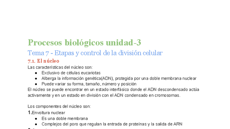 Procesos Biológicos U-3: Etapas y Control de la División Celular - Studocu
