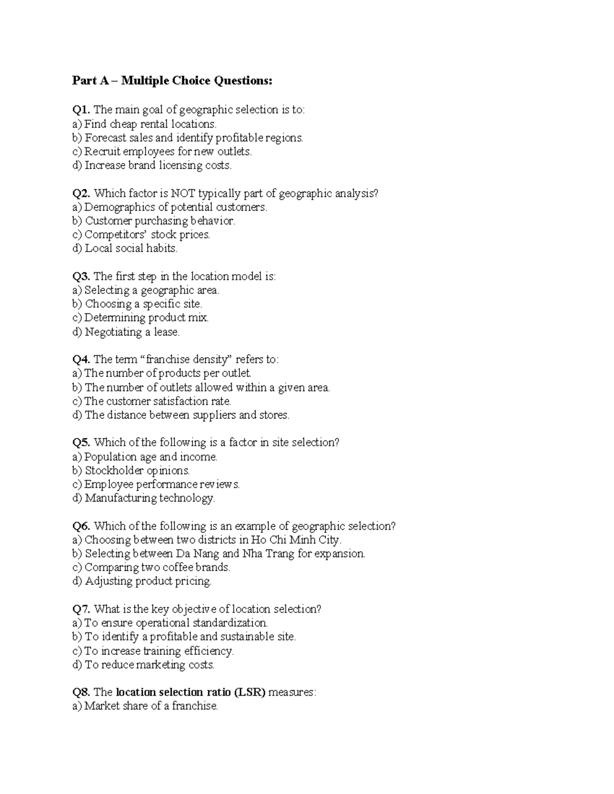 Quizzes on Geographic Selection and Site Analysis (Course Code: 2iiw2i ...