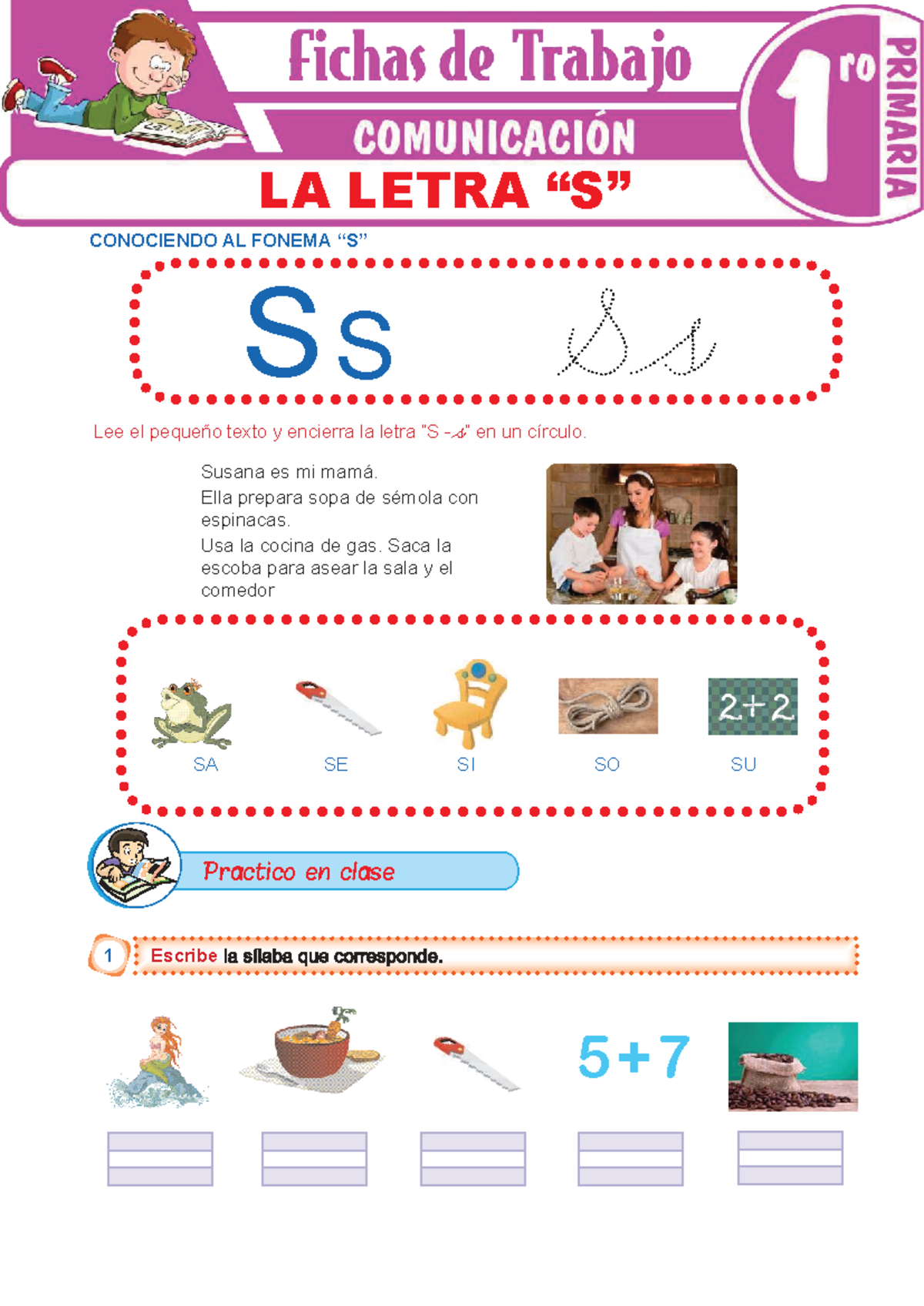 La letra "S" en el Fonema para 1er Grado de Primaria - Studocu