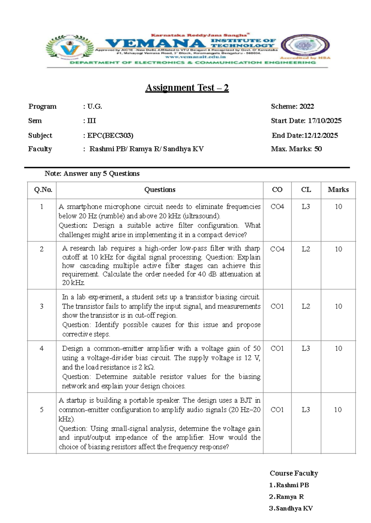 Assignment 2: EPC(BEC303) Active Filter Design & Analysis - Studocu
