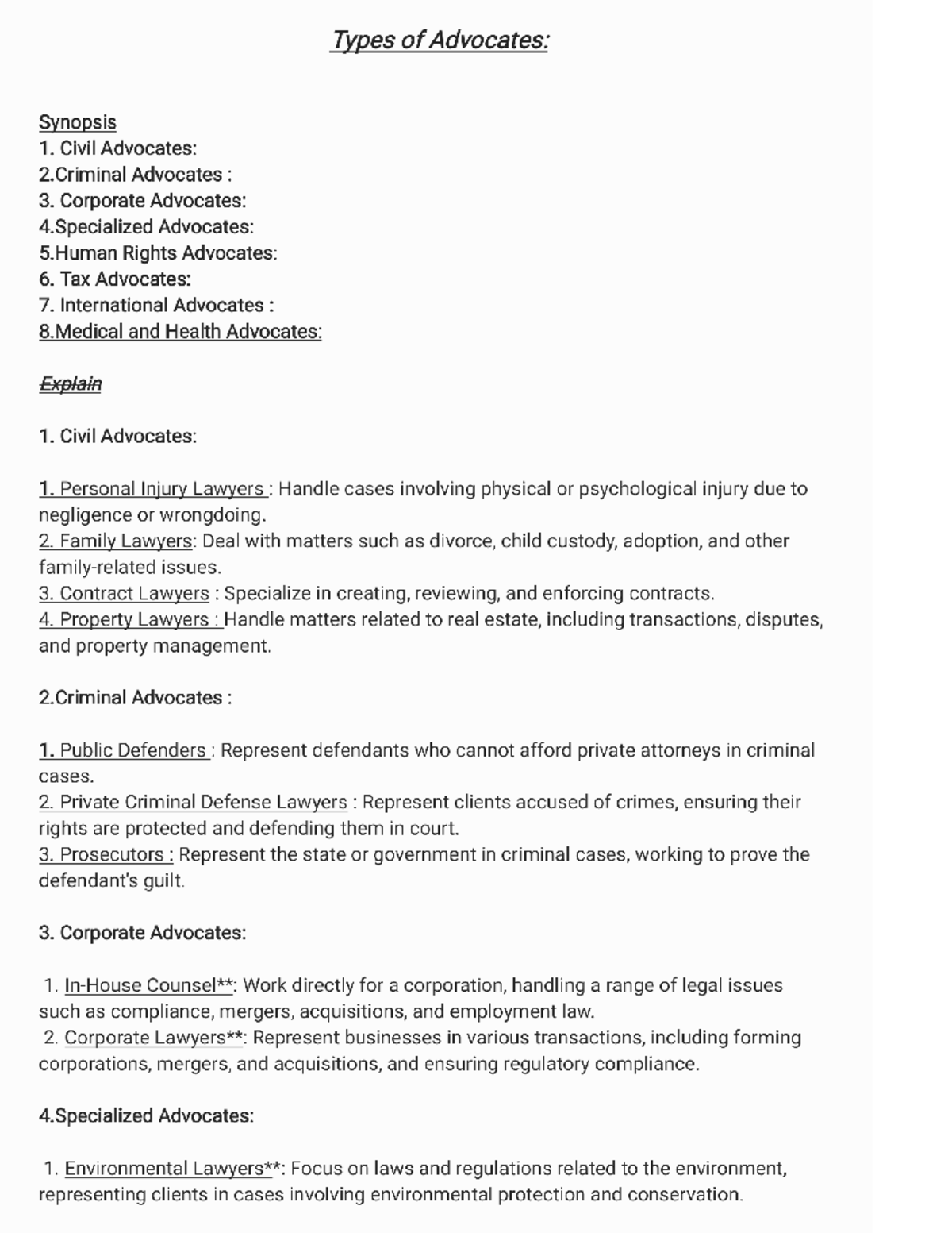 Professional Ethics: Overview of Different Types of Advocates - Studocu