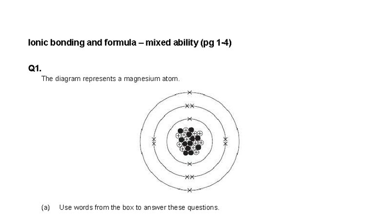 (ZS) Ionic Bonding & Formula - Mixed Ability Questions - Studocu