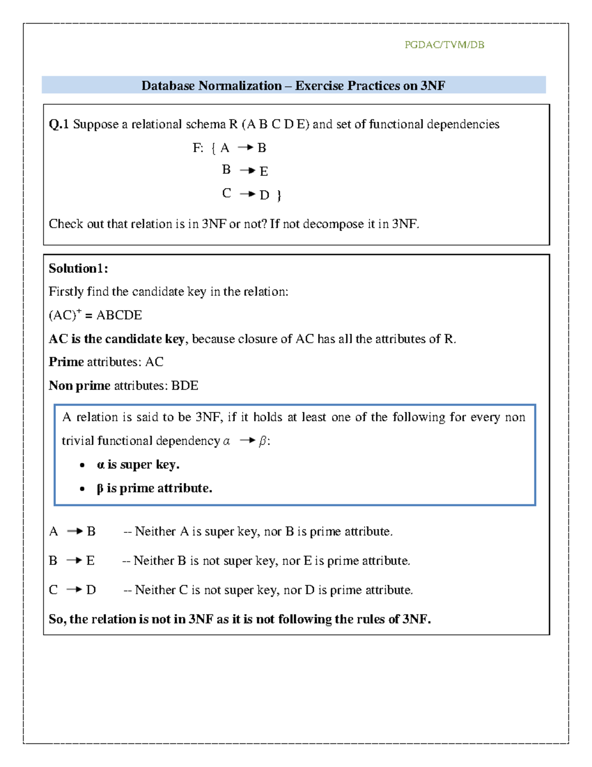 Normalization solved Questions - Q Suppose a relational schema R (A B C ...