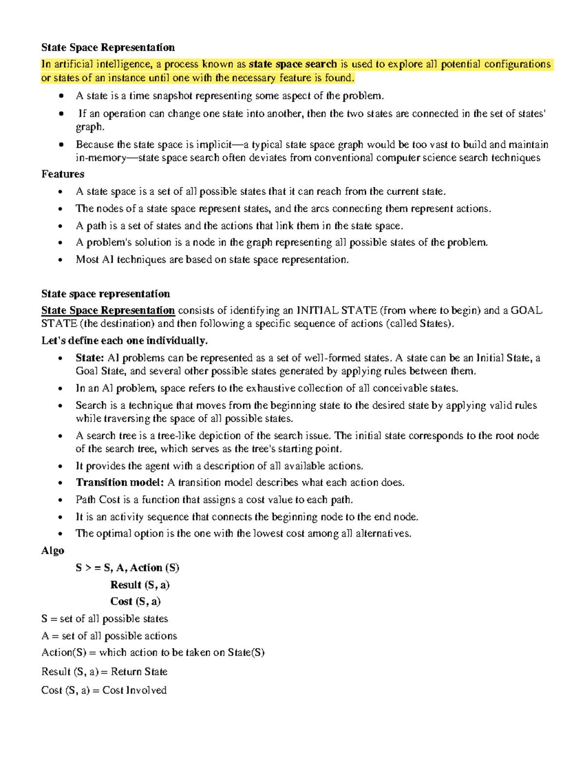 Lecture 2: Understanding State Space Representation in AI - Studocu
