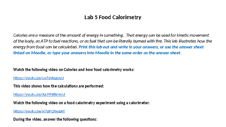 Calorimetry Lab 5: Measuring Energy in Food Samples - Studocu