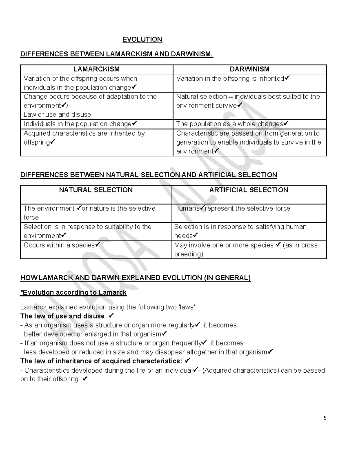 EVOLUTION NOTES: LAMARCKISM VS DARWINISM (BIO 101) - Studocu