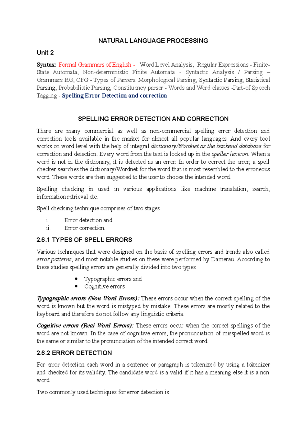 2021 2.6 Spelling ERR Detectn AND Correctn - NATURAL LANGUAGE PROCESSING Unit 2 Syntax: Formal ...