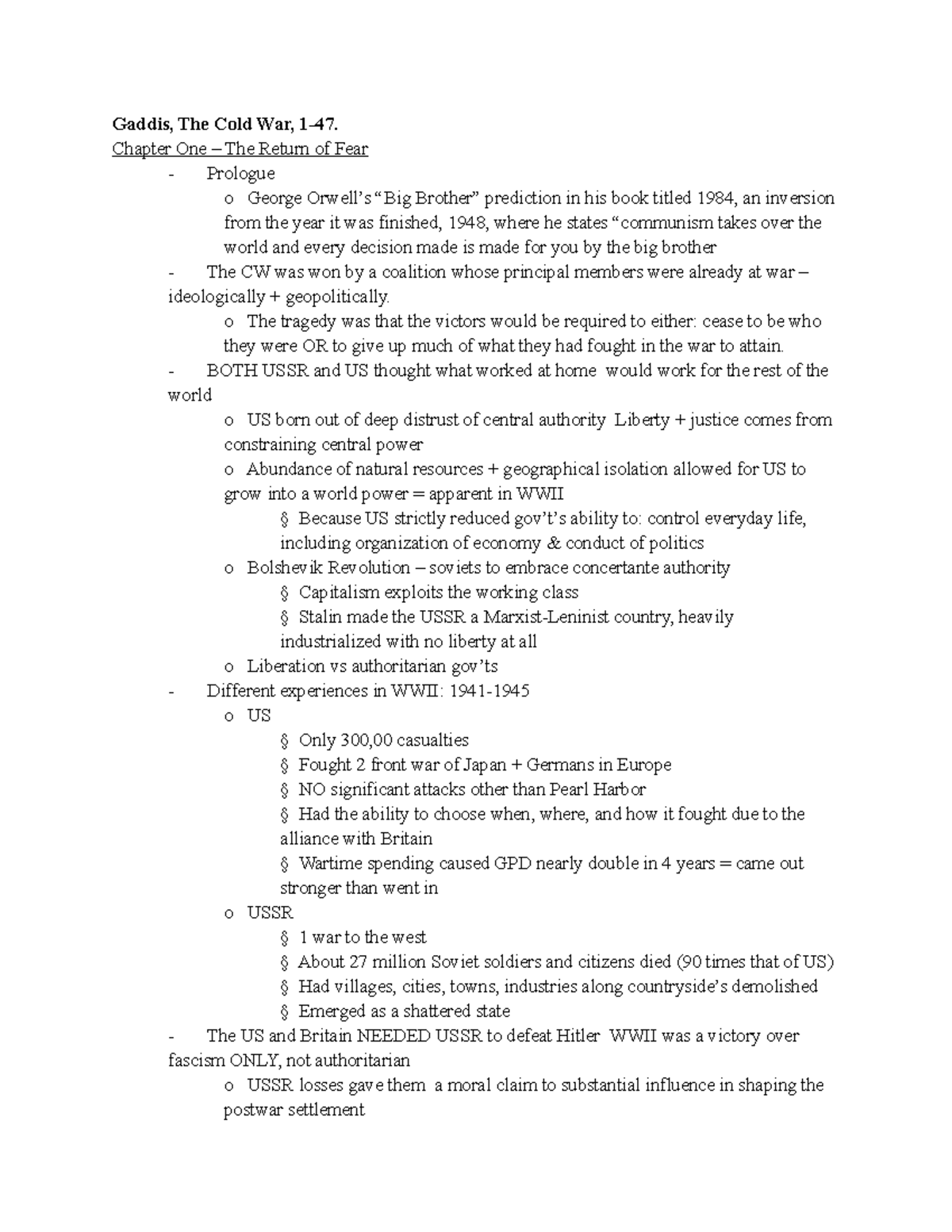 HIS 246 - week 1 readings - Gaddis, The Cold War, 1-47. Chapter One ...