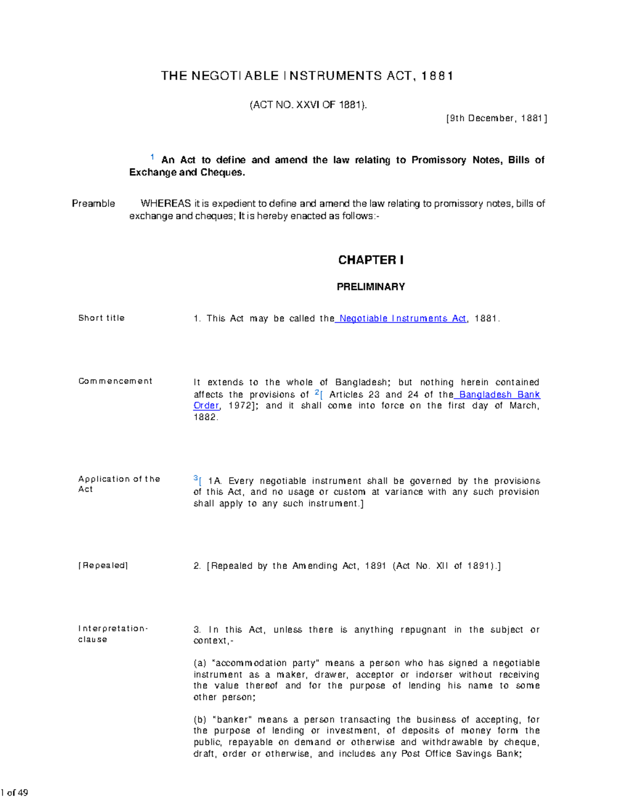 NIA 1881 - The Negotiable Instruments Act Overview and Key Provisions ...