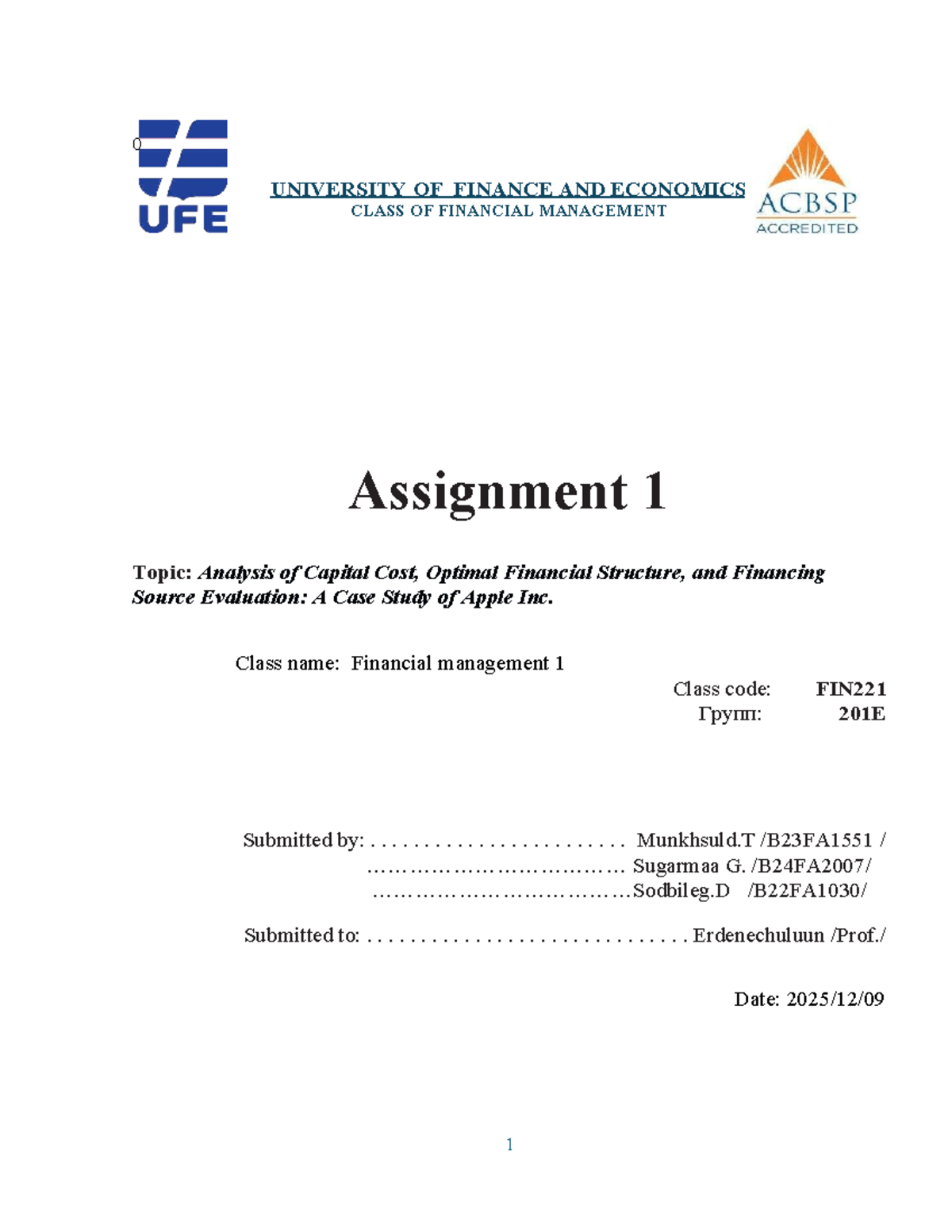 FIN221 201E Assignment 1: Capital Cost & Financial Structure Analysis ...