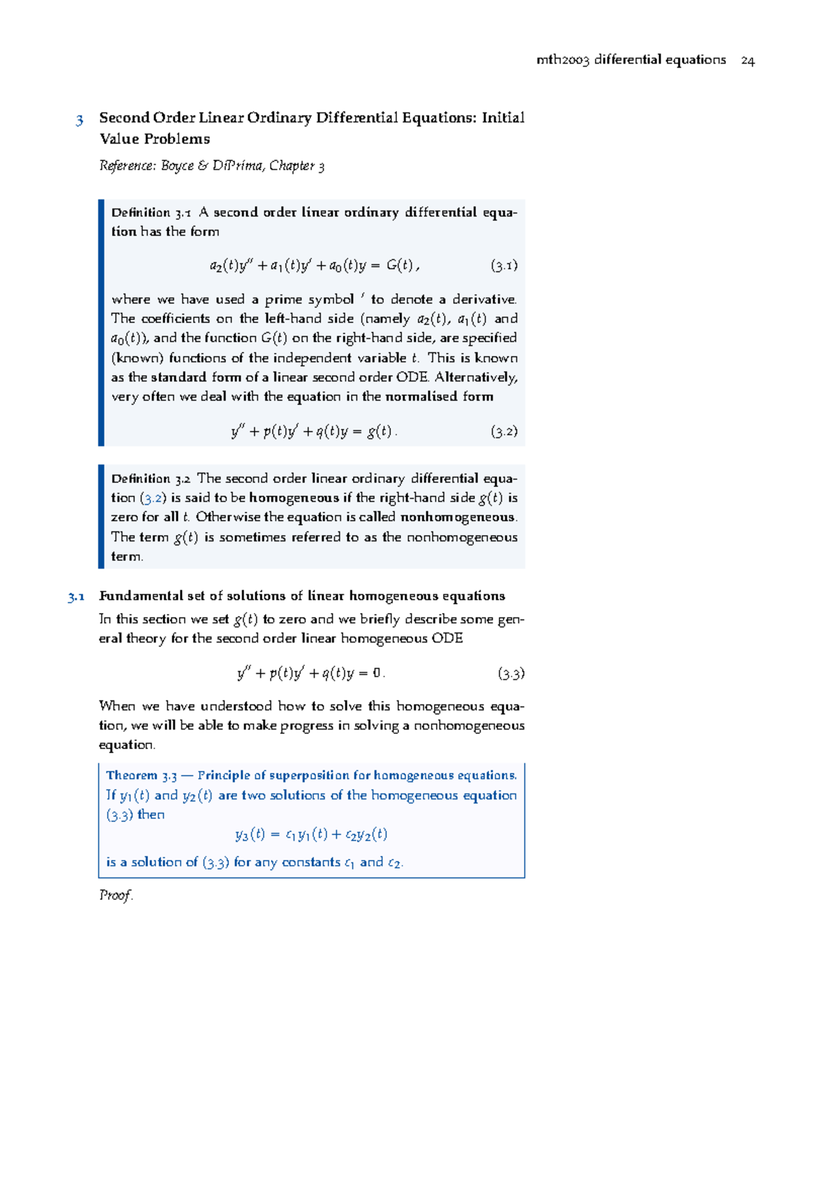 MTH2003 Differential Equations: Second Order Linear ODEs Notes - Studocu