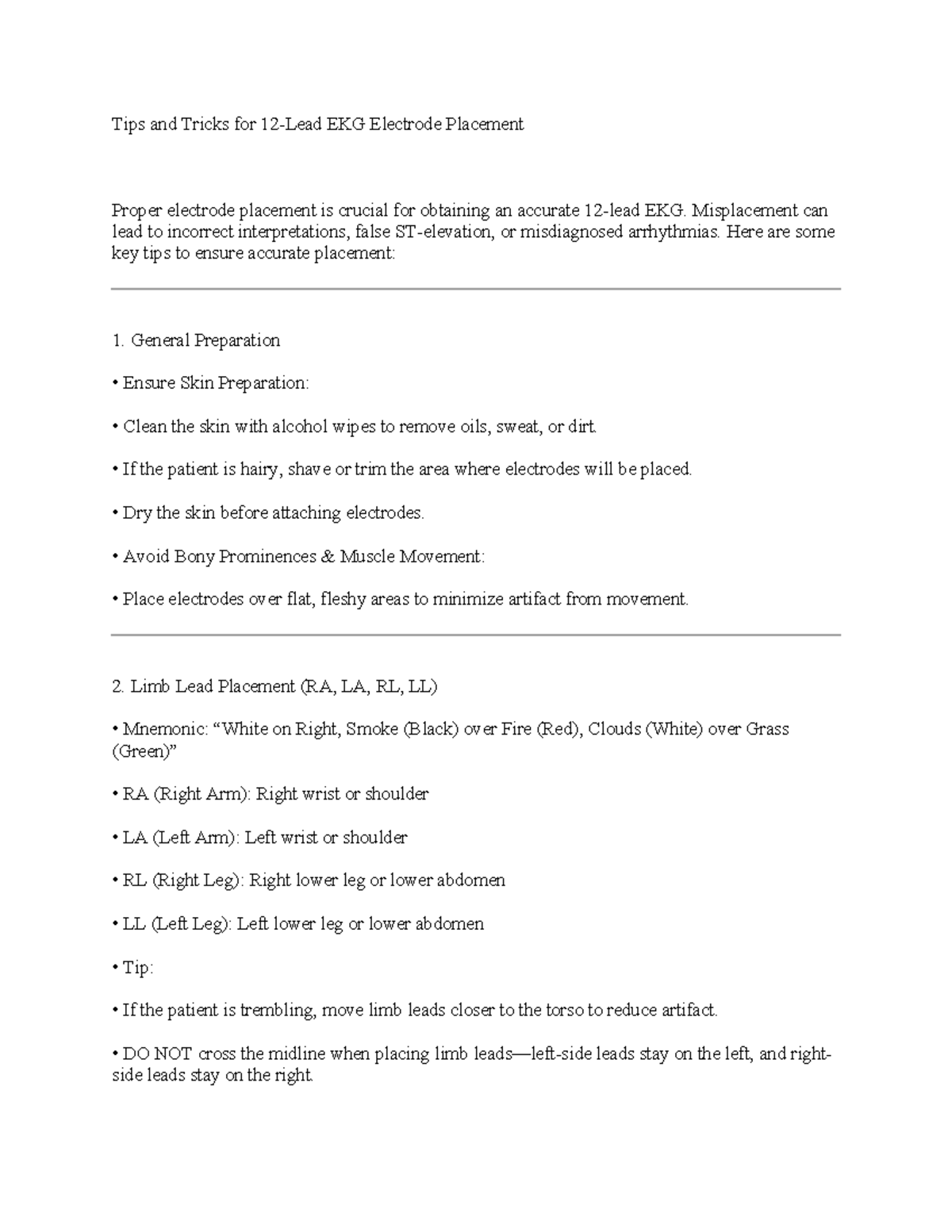 Tips and Tricks for 12-Lead EKG Electrode Placement Guide - Studocu