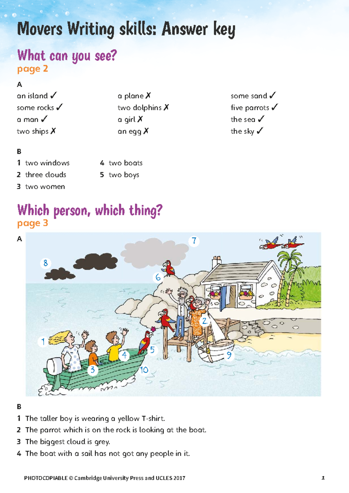 Movers Writing Skills: Answer Key (Treloar F 2017) - Studocu
