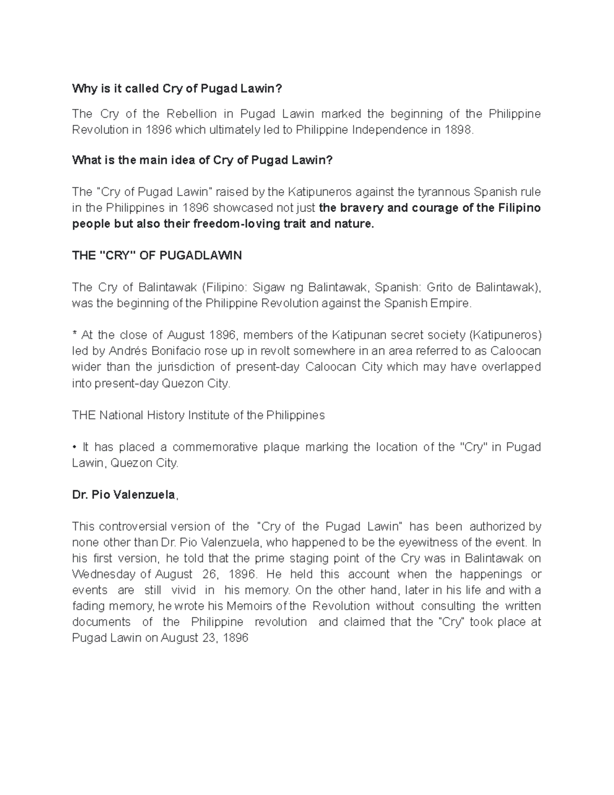 Cry of Pugad Lawin: Key Insights on the Philippine Revolution - Studocu