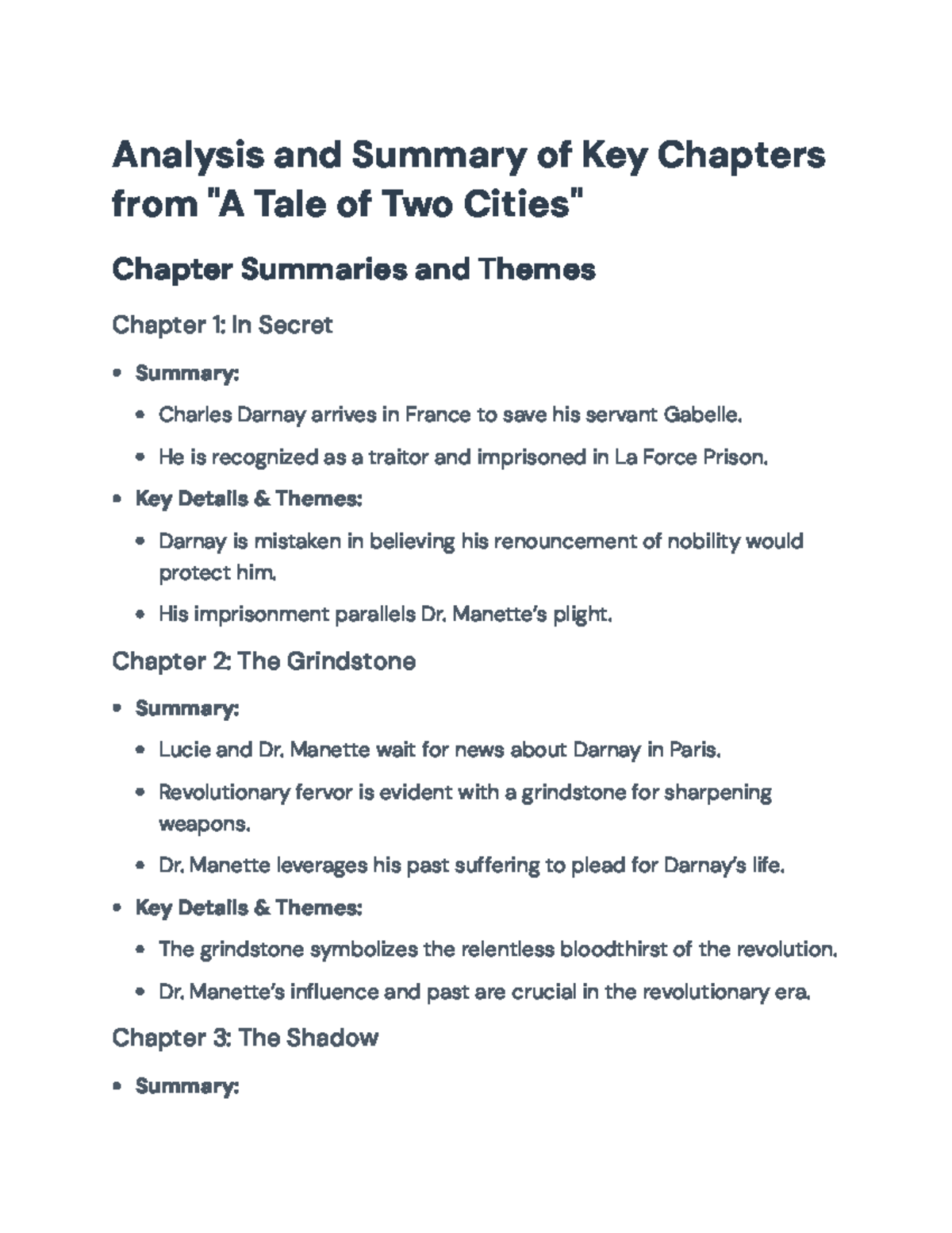 Analysis and Summaries of Key Chapters in "A Tale of Two Cities ...