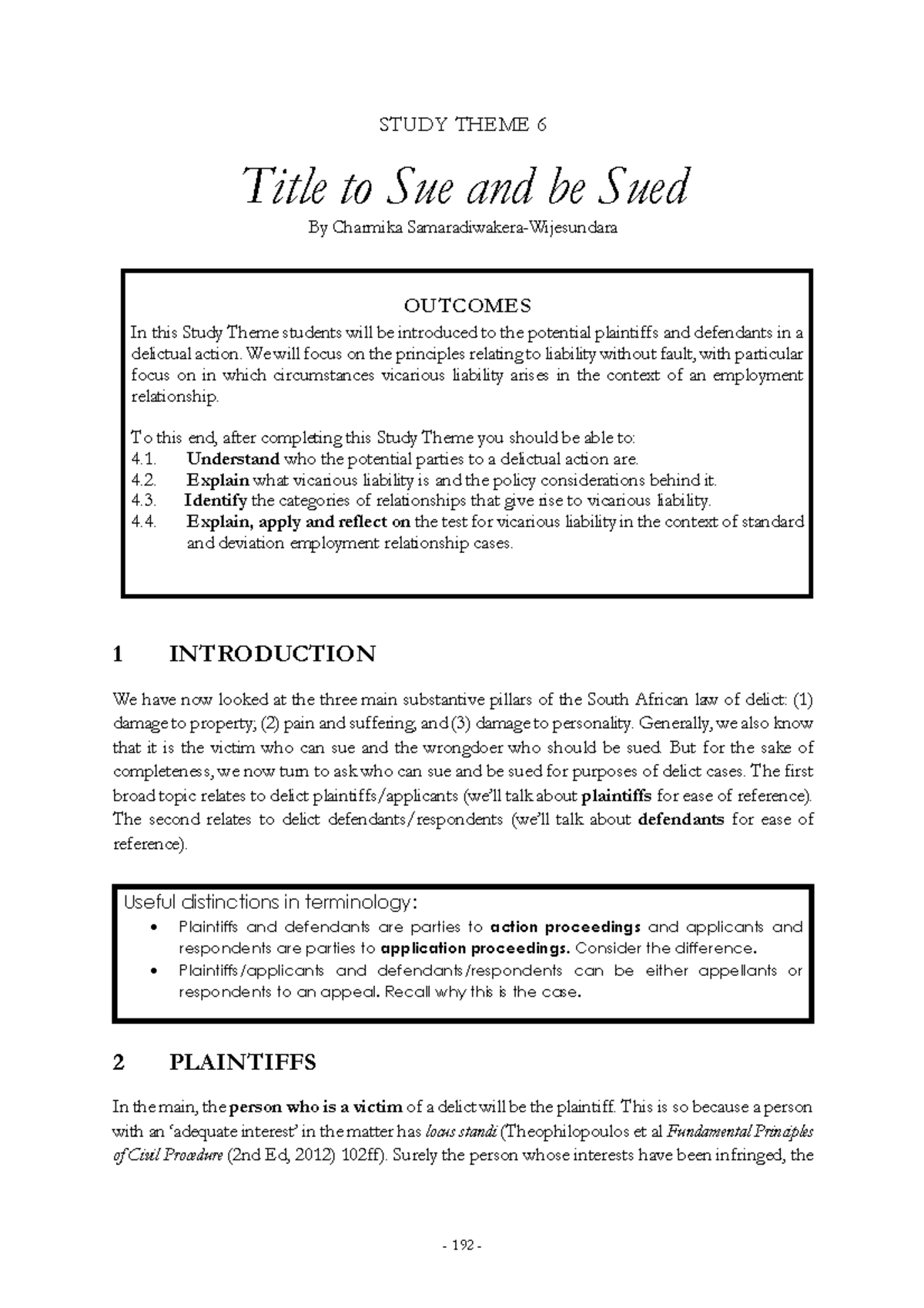 Study Theme 6 Final - The section is title to sue and be sued and was ...