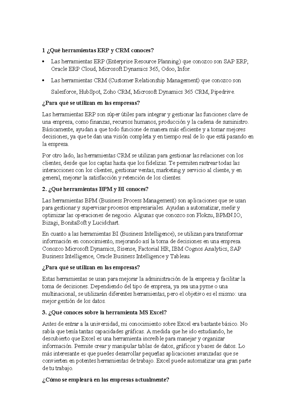 Qué herramientas BPM y BI conoces - 1 ¿Qué herramientas ERP y CRM ...