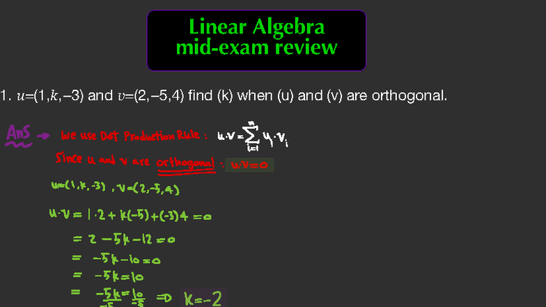 Linear Algebra Midterm Review - Answers and Solutions - Studocu