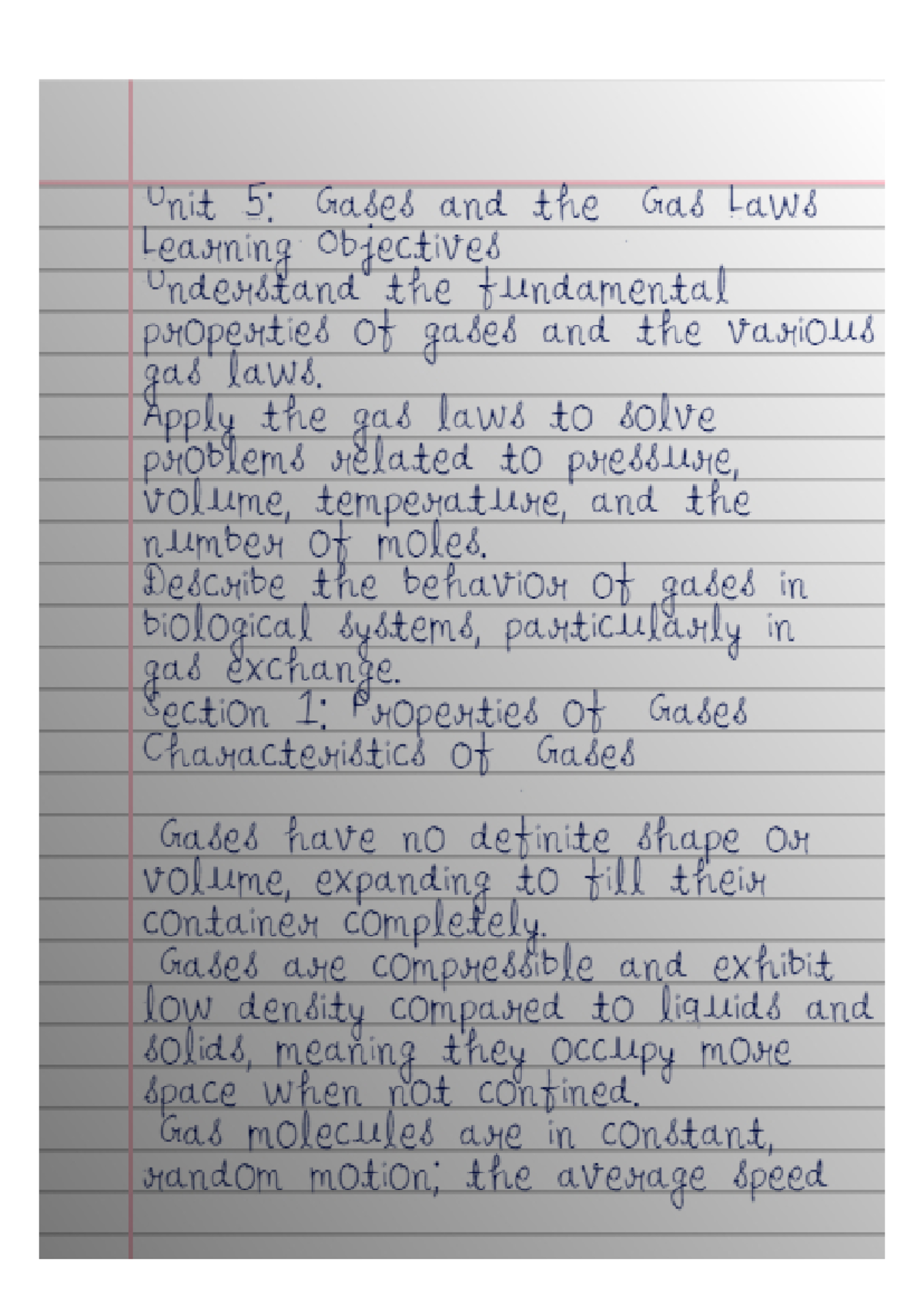 Unit 5: Gases and Gas Laws Study Notes for Exam Preparation - Studocu