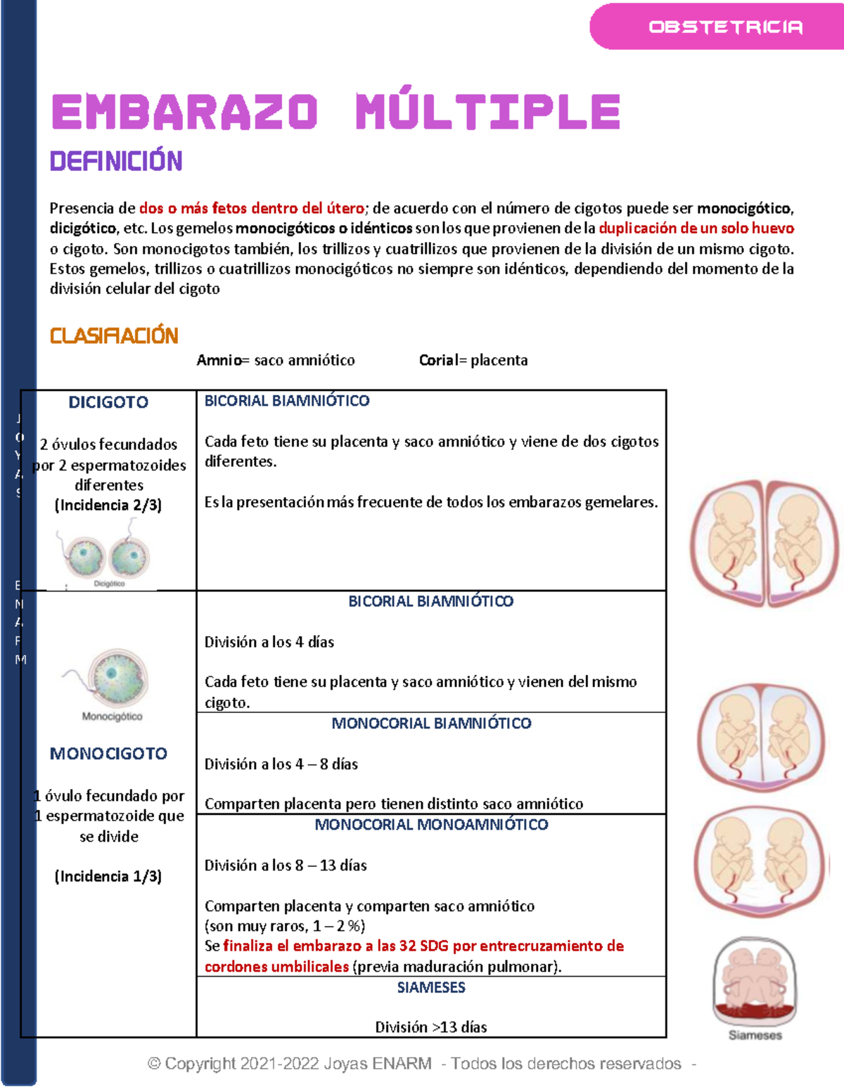 Embarazo Múltiple: Definición, Clasificación y Riesgos Clínicos - Studocu