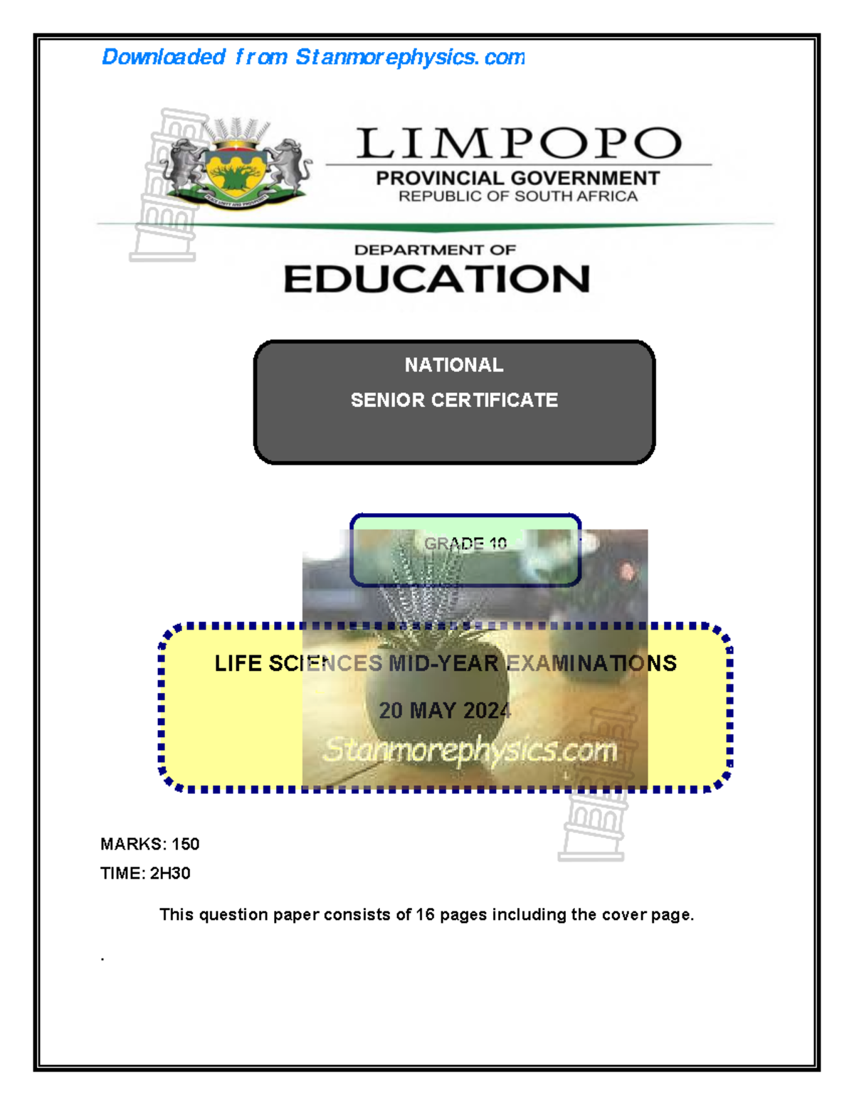 LP Life Sciences Grade 10 Mid-Year Exam Paper & Marking Memo June 2024 ...