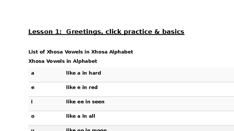 Isixhosa Lesson 1: Greetings and Basic Vocabulary - Studocu