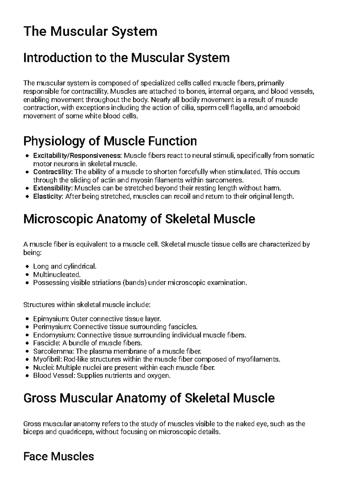 Human Muscular System Overview - Study Guide (BIO 101) - Studocu
