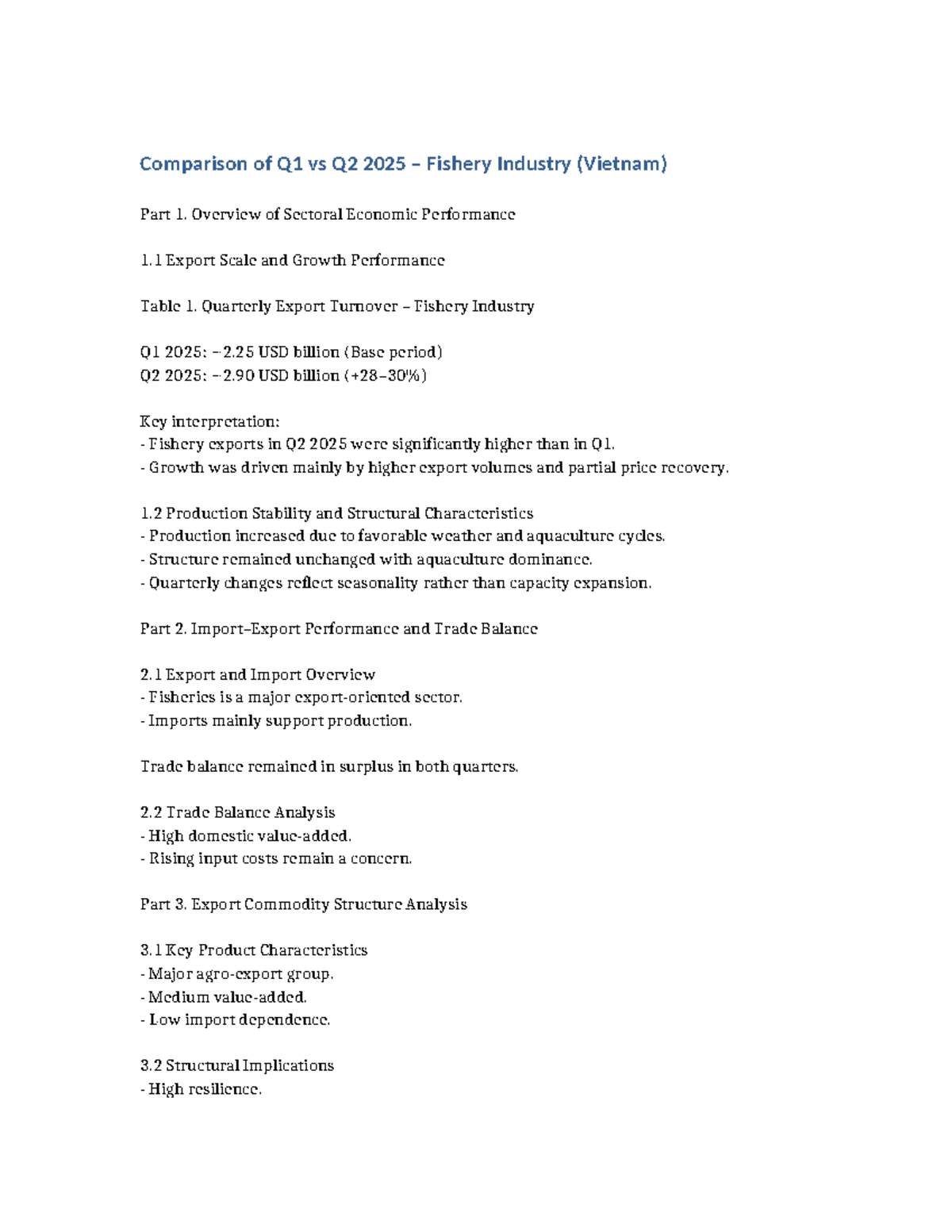 Fishery Industry Q1 vs Q2 2025: Economic Performance Overview - Studocu