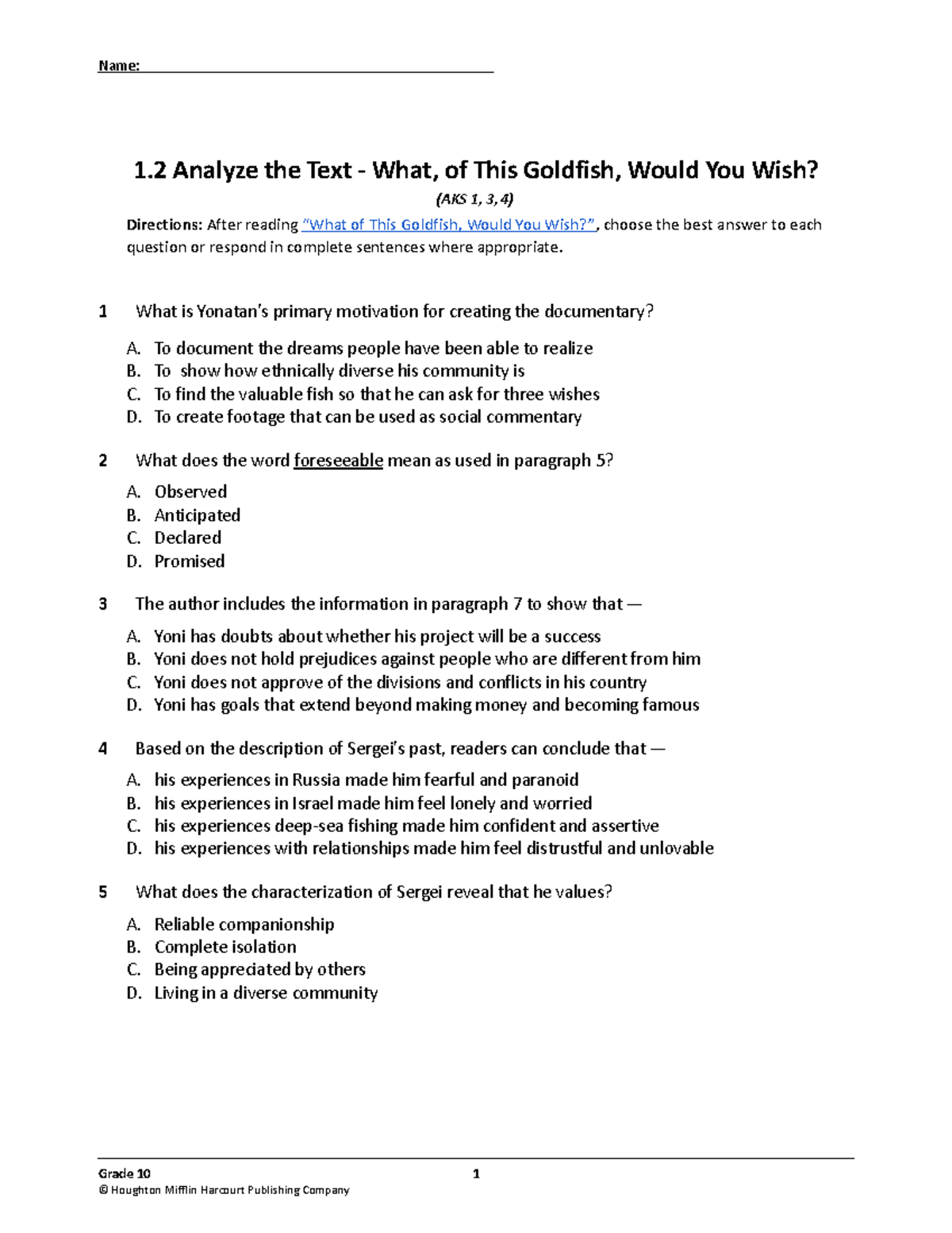 Grade 10 Analysis: Exploring "What, of This Goldfish, Would You Wish ...