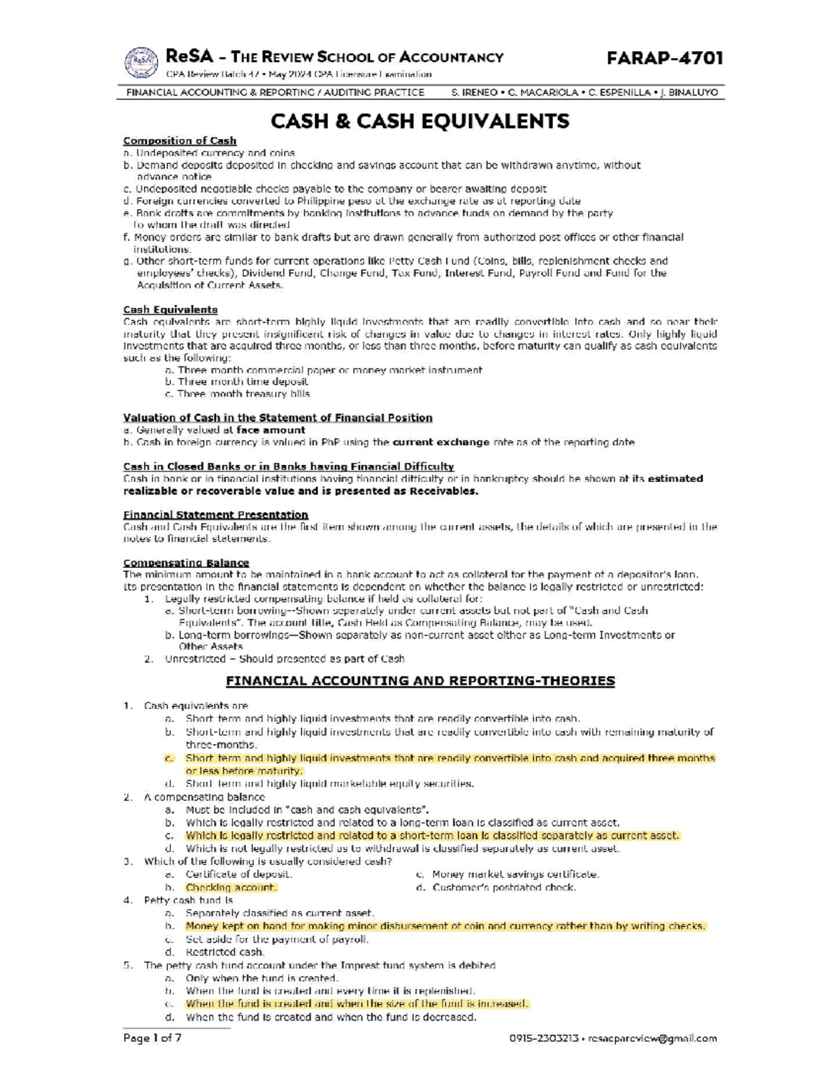 ReSA CPA Review Batch 47: Cash and Cash Equivalents Overview for May ...