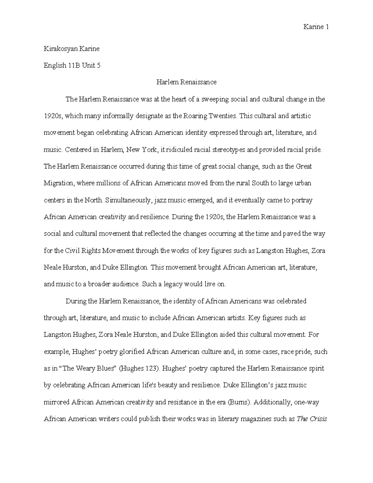 Harlem Renaissance - Literature Insights for English 11B Unit 5 - Studocu