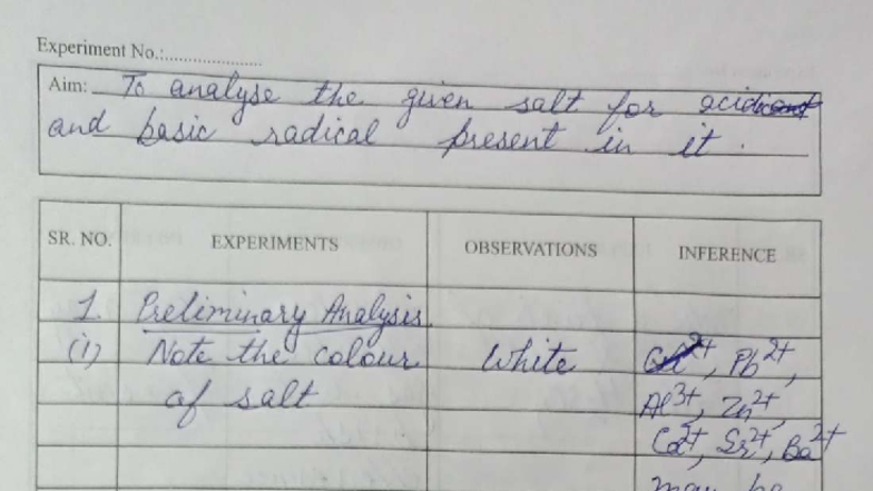 Experiment Analysis of Acidic and Basic Radicals in Salts (CHEM101 ...