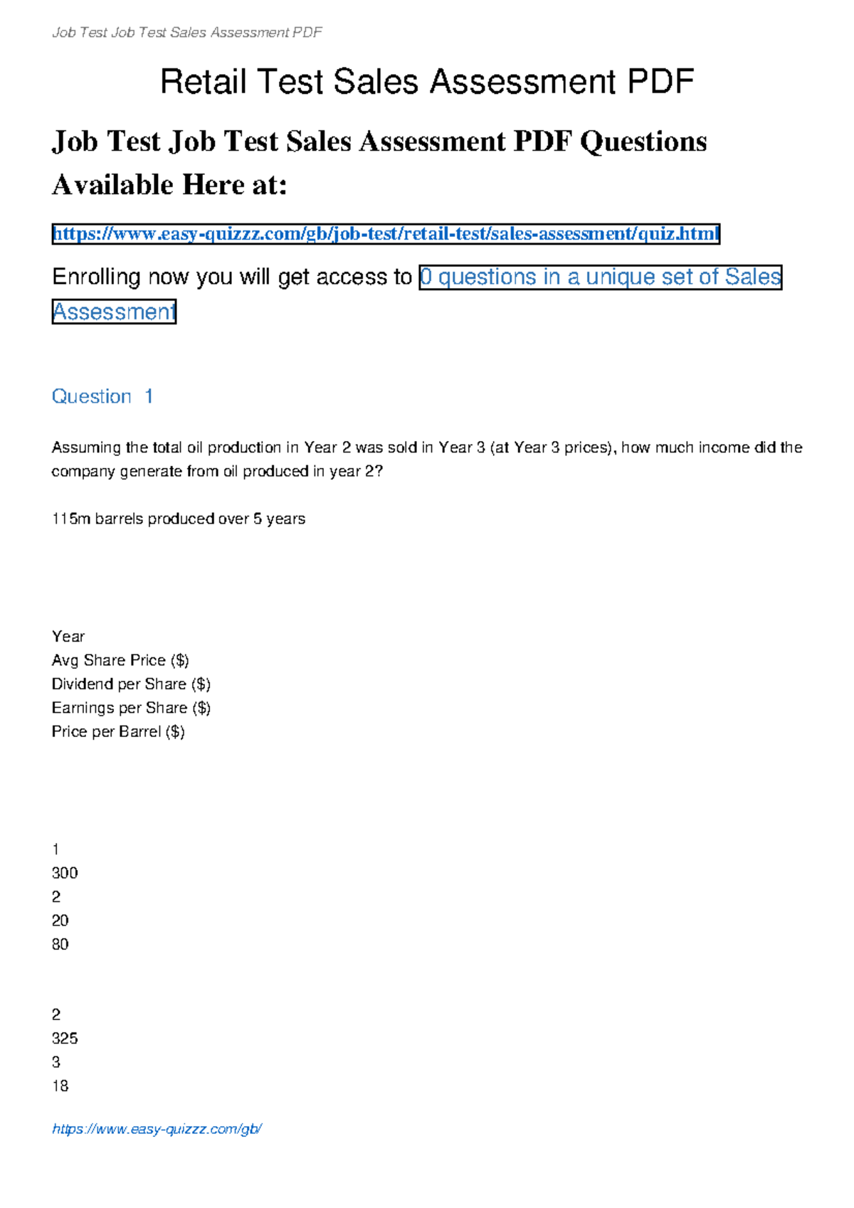 Sales Assessment PDF: Job Test Questions & Answers for Retail Exam ...