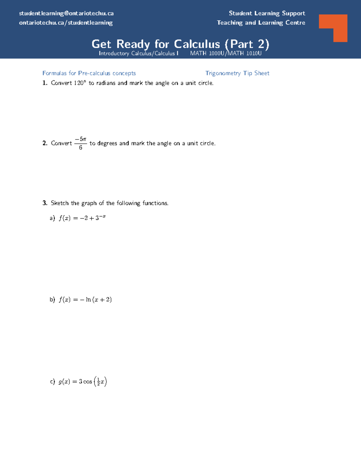 MATH 1010U Final Exam Tip Sheet: Trigonometry & Functions - Studocu