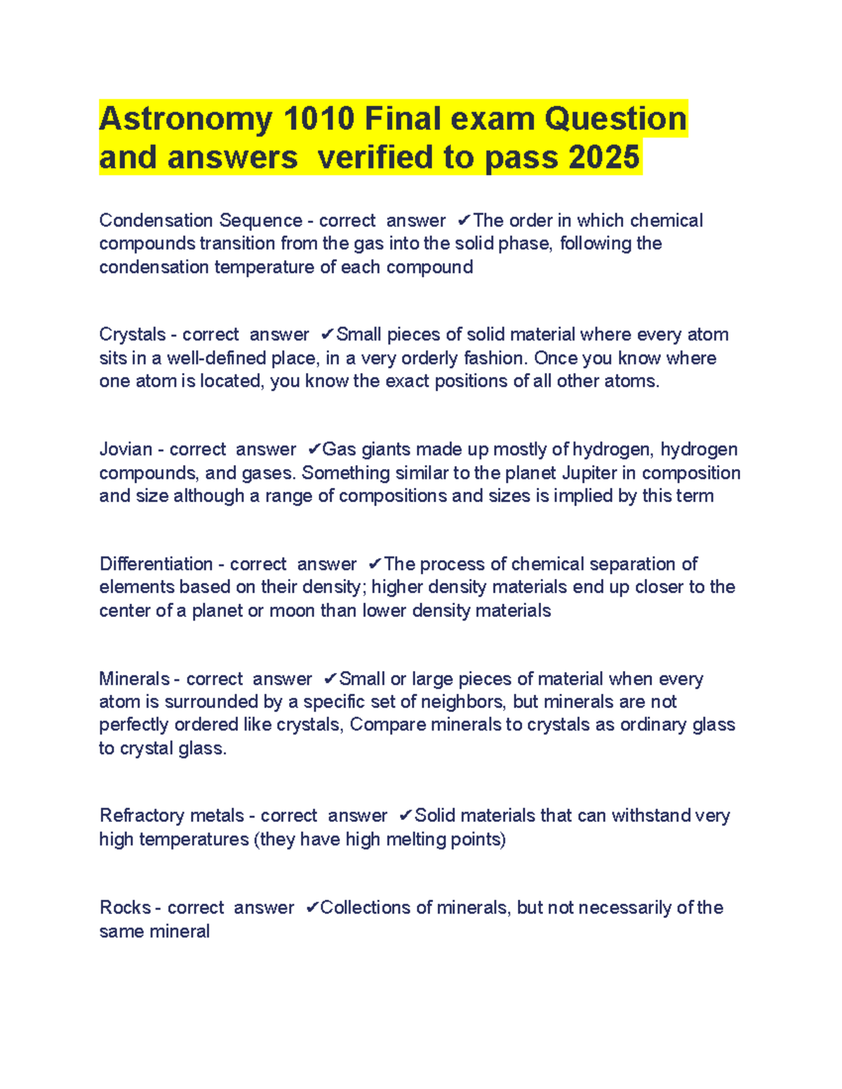 Astronomy 1010 Final Exam Q&A Guide for 2025 Success - Studocu