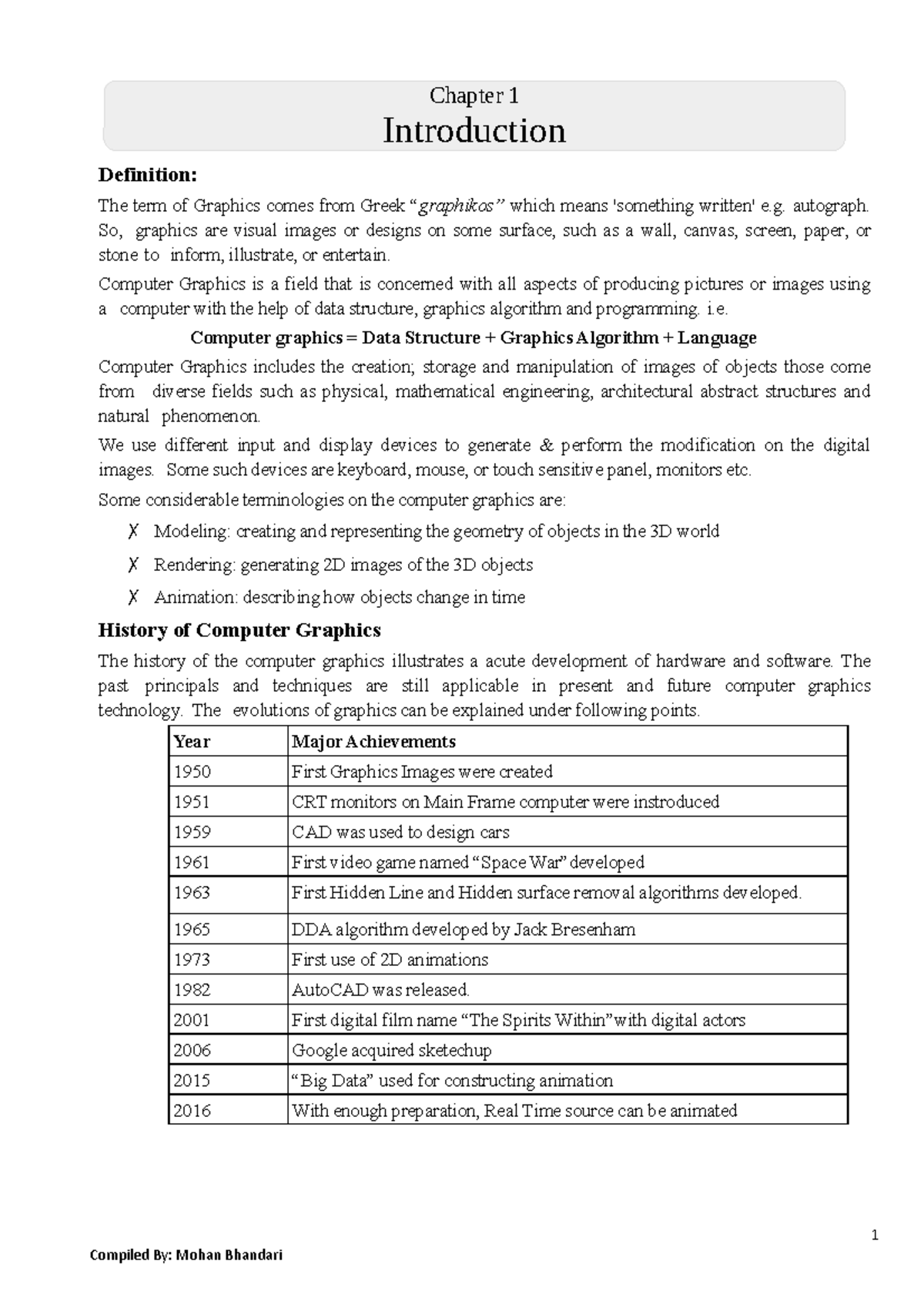 Computer Graphics IV - Chapter 1: Introduction and Definitions - Studocu