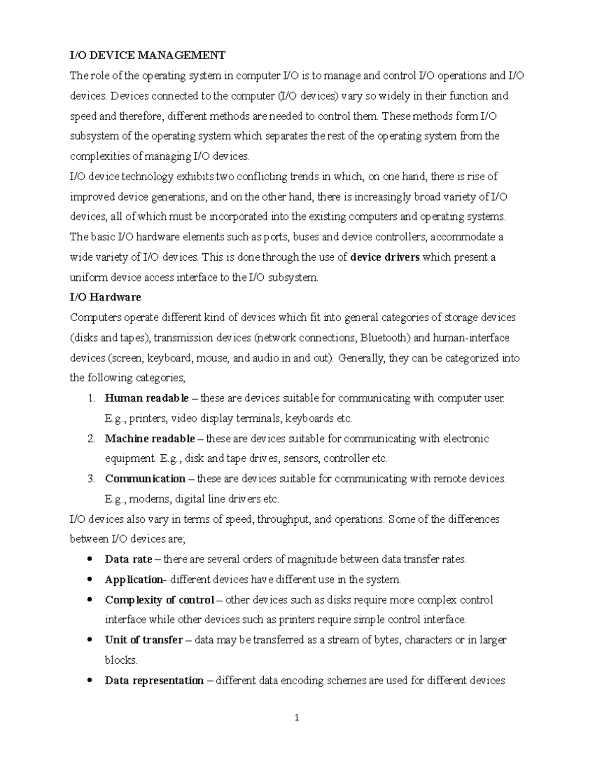 IO Device Management - Lecture Notes 2: Exploring I/O Operations - Studocu