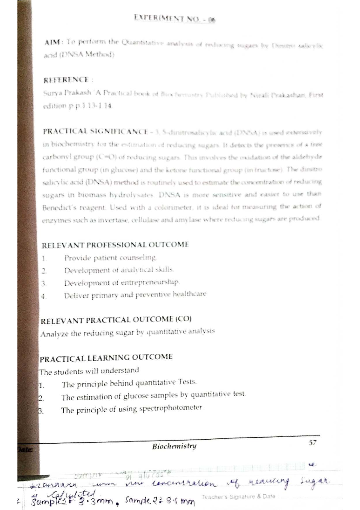 Biochemistry Experiment No. 06: Quantitative Analysis of Reducing ...