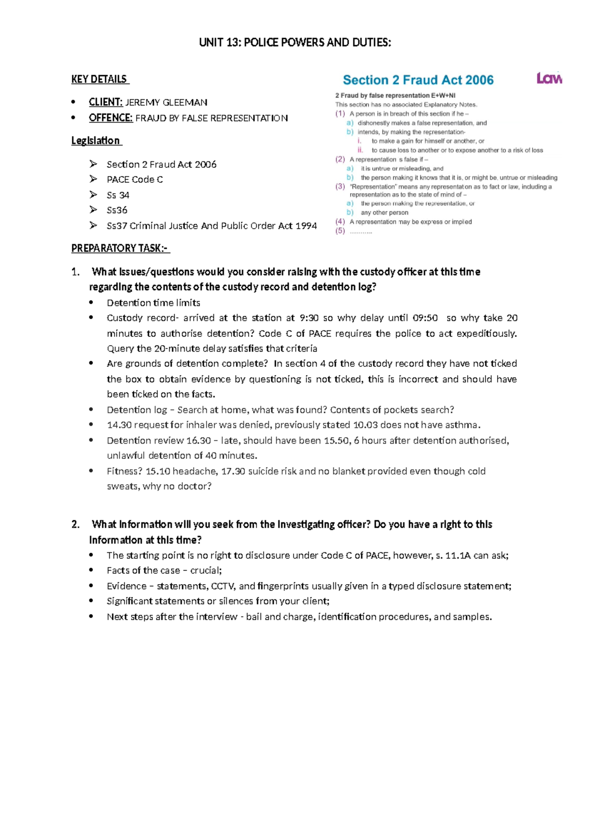 UNIT 13: POLICE POWERS & DUTIES - KEY DETAILS ON FRAUD CASE - Studocu