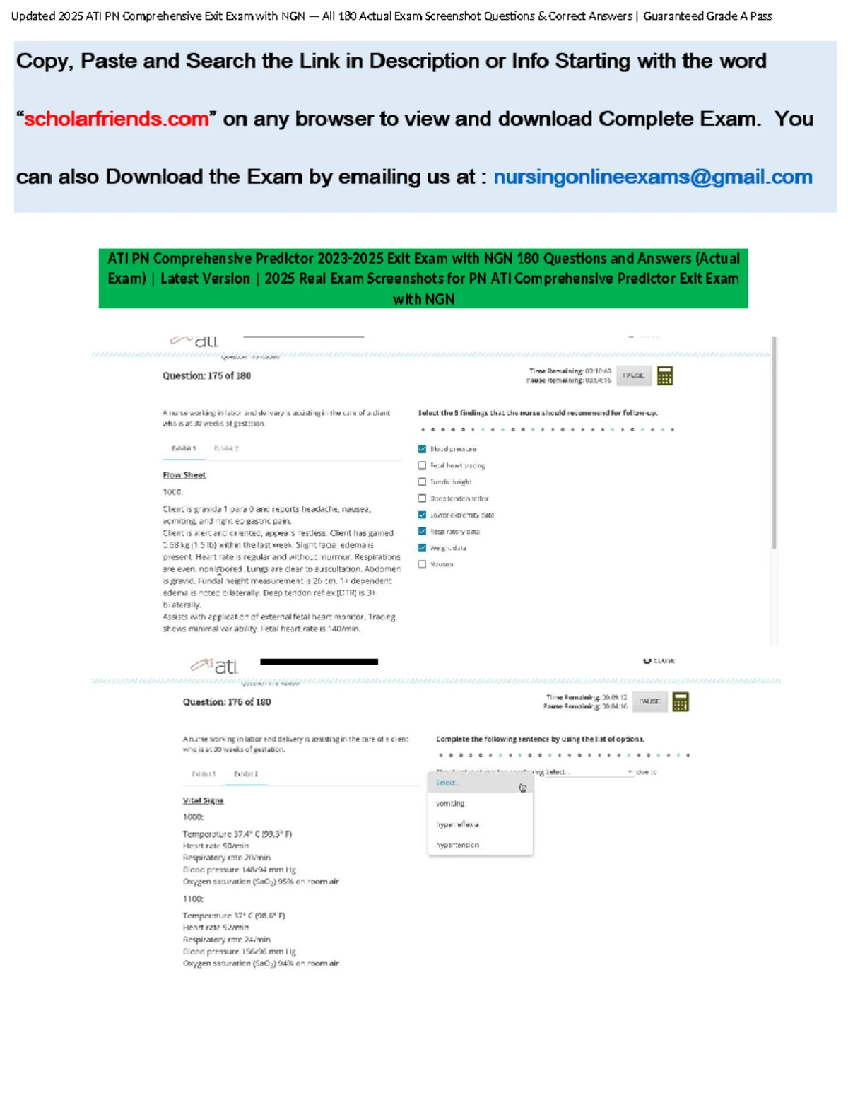 ATI RN Comprehensive Predictor Exit Exam 2023: 180 Questions & Verified ...