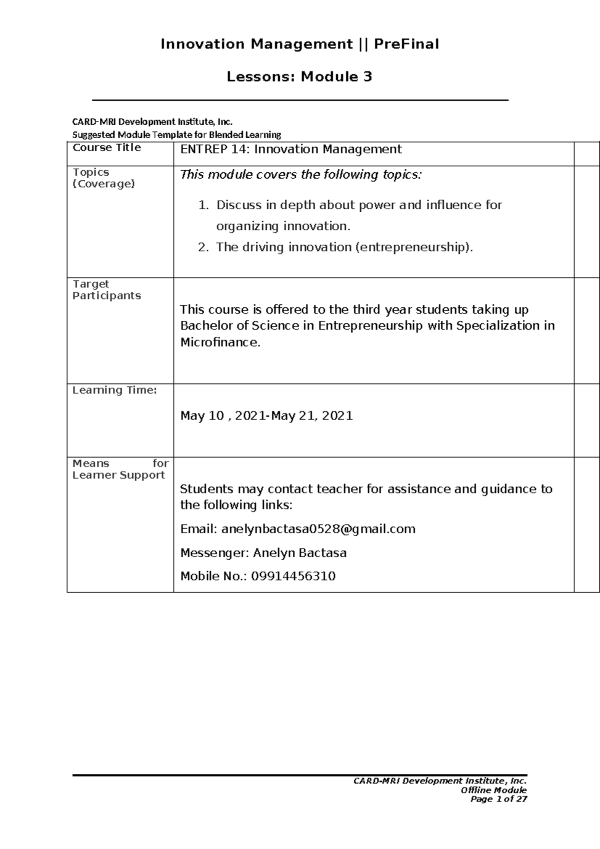 ENTREP 14: Module 3 - Power and Influence in Innovation Management ...