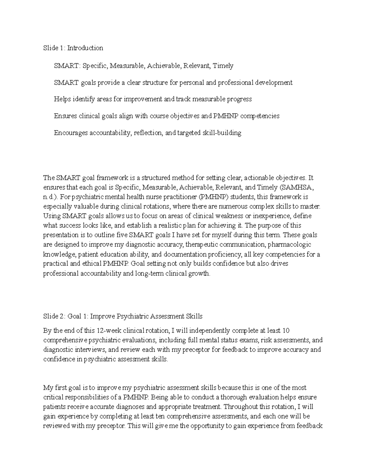 PMHNP 101: SMART Goals for Clinical Skill Development - Studocu