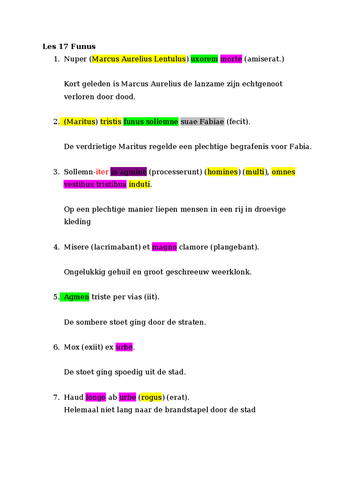 Les 17 La - Funus van Marcus Aurelius Lentulus - Studeersnel