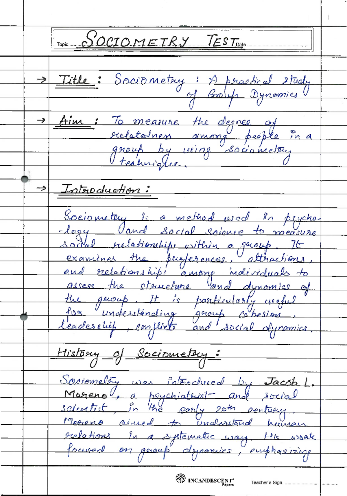 C 0001 - Sociometry Test Papers Sign Date and Topic Overview - Studocu