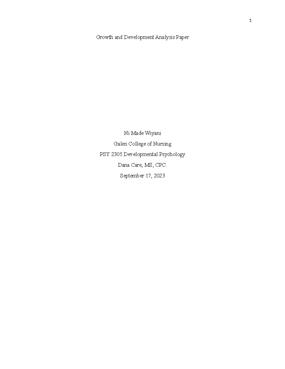 Growth and Development Analysis Paper week 10 - Growth and Development ...