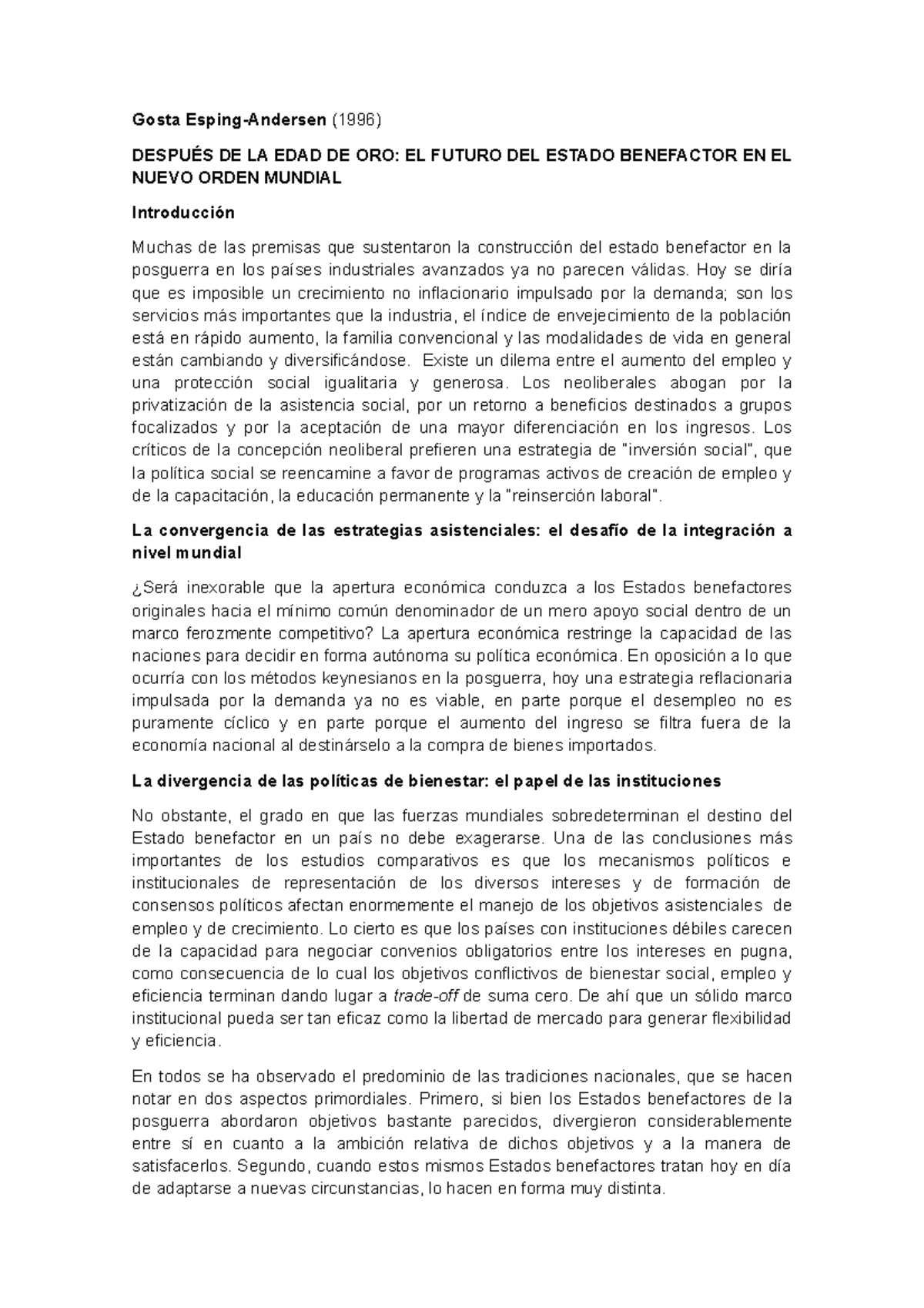 Desafíos del Estado Benefactor en Europa y EE.UU. - Análisis de Gosta ...