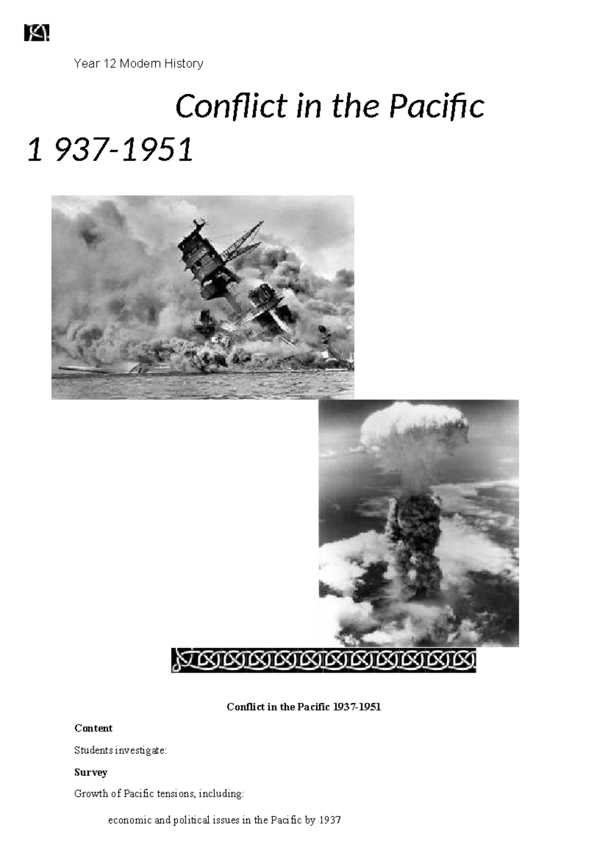 Year 12 Modern History: Conflict in the Pacific - WW2 Overview - Studocu