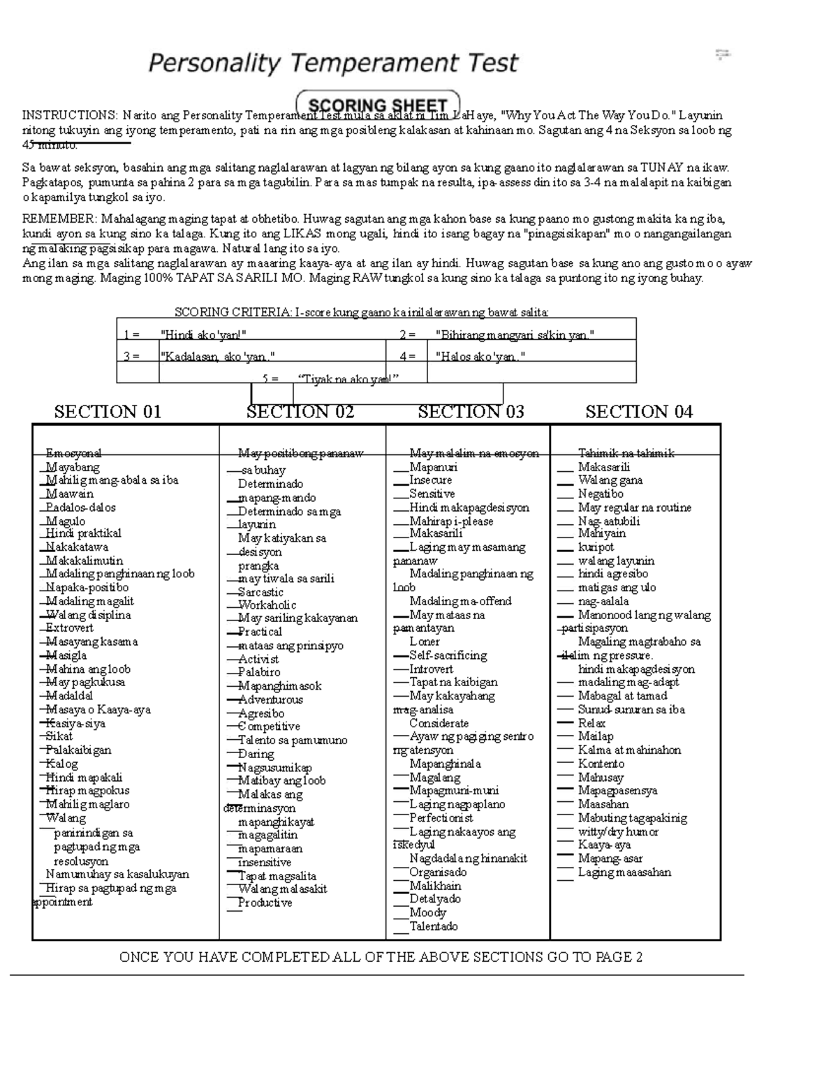 Pagsusuri ng Temperamento: Personality Temperament Test (Pagsusulit ...