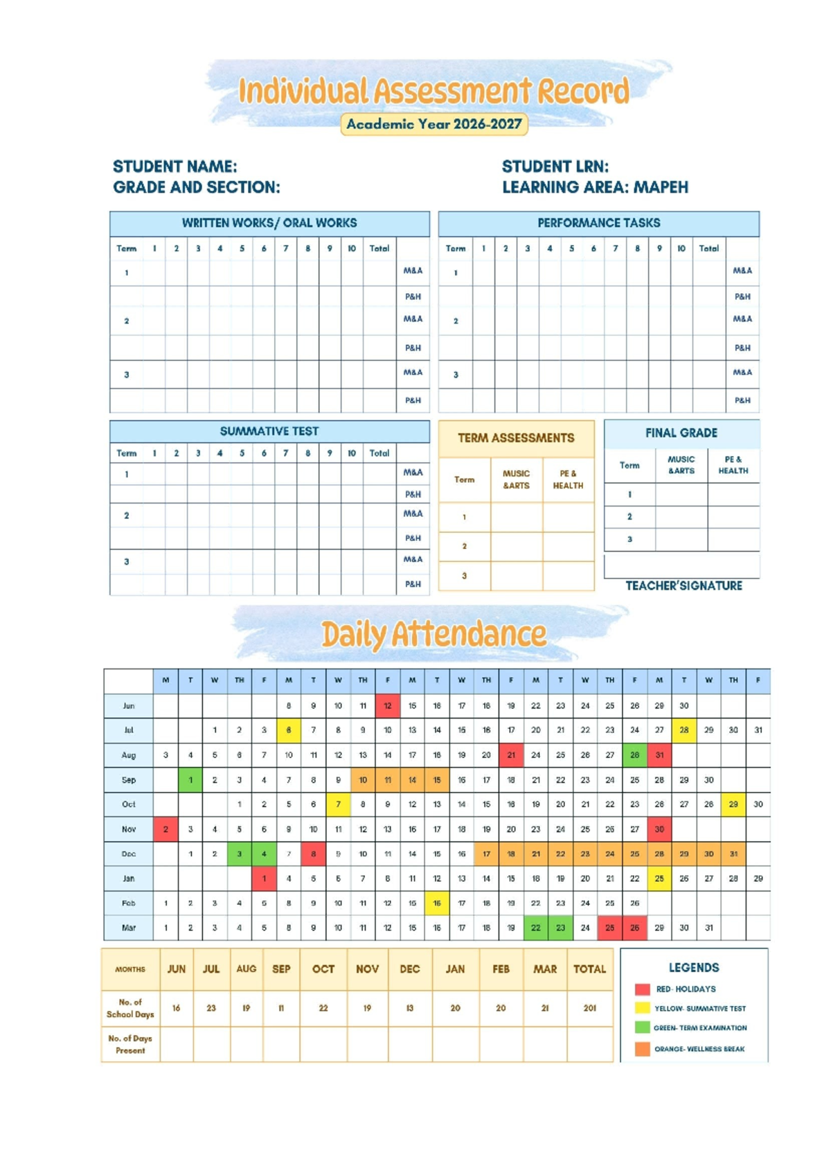 Individual Assessment Record MAPEH 26-27 Academic Year - Studocu