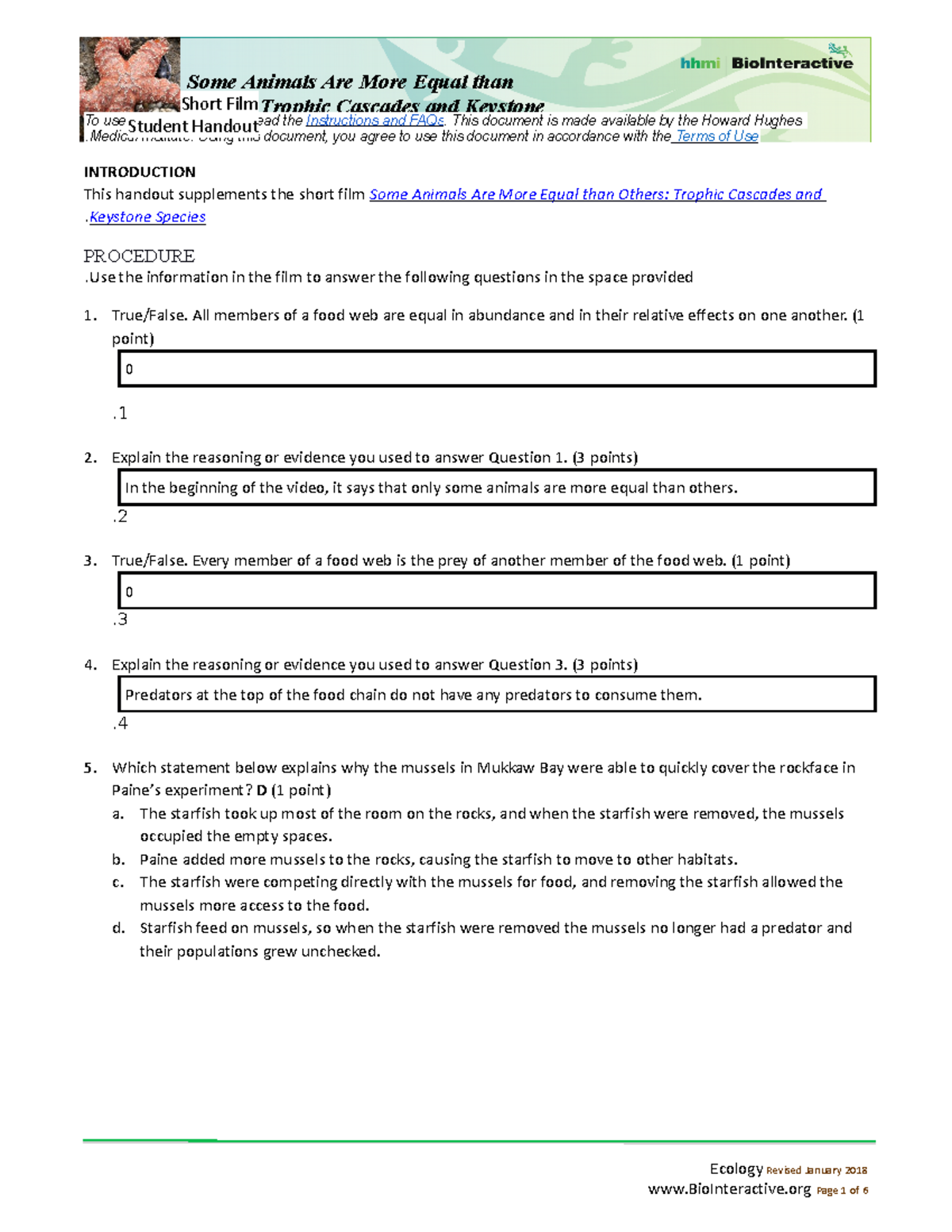 Keystone Species and Trophic Cascades Worksheet - Studocu
